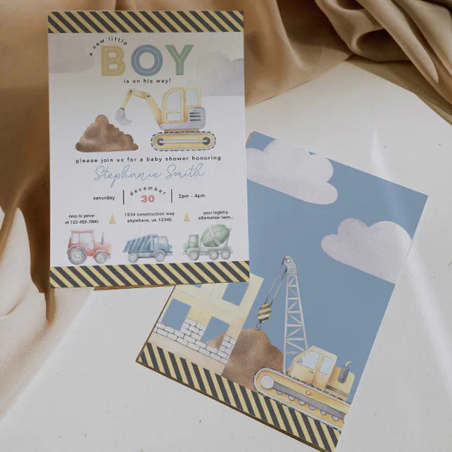 Construction Themed Boy Baby Shower Invitation | Zazzle