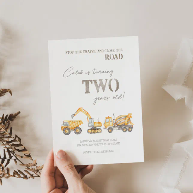 Construction Themed Second Birthday Invitation | Zazzle