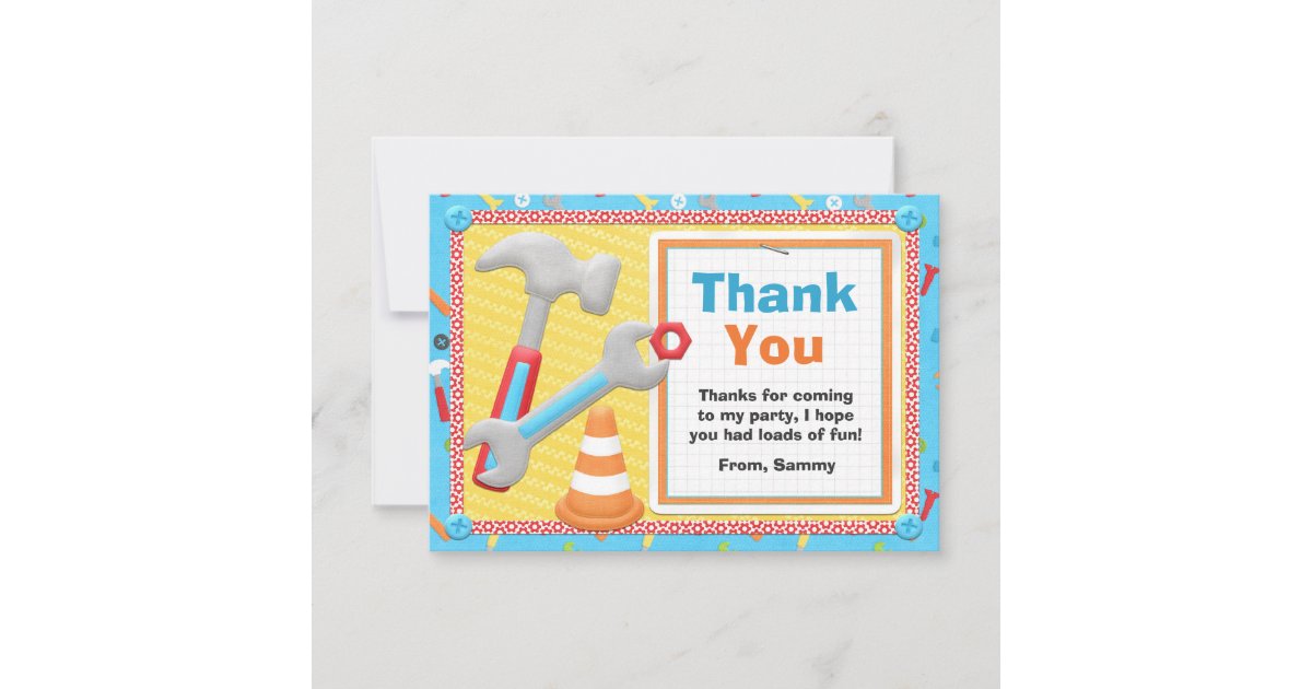 Construction Tools Birthday Thank You Card | Zazzle