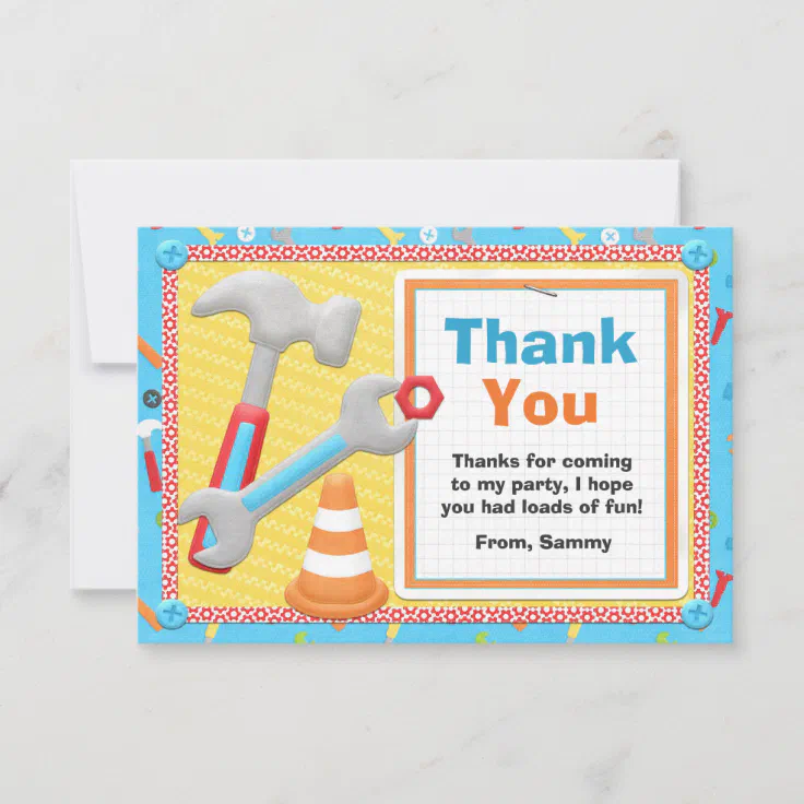 Construction Tools Birthday Thank You Card | Zazzle