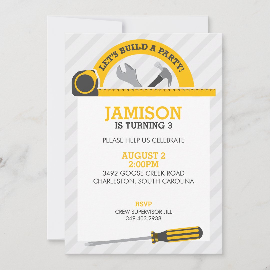 Construction Tools Party Invitation | Zazzle