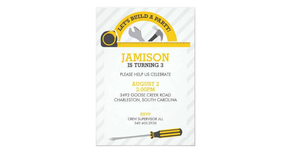 Construction Tools Party Invitation | Zazzle.com