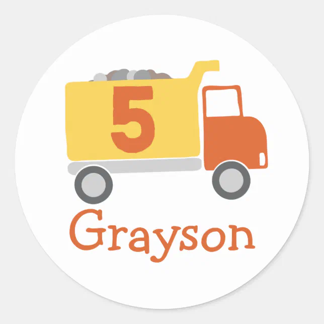 Construction Truck 5th Birthday Party Stickers | Zazzle