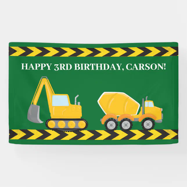 Construction Truck Custom Boys Birthday Party Banner | Zazzle