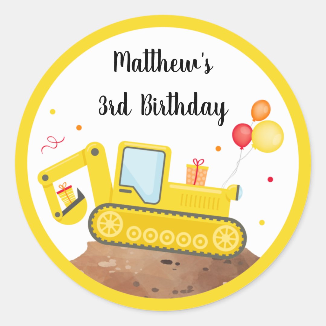 Construction Truck Digger Birthday Classic Round Sticker | Zazzle