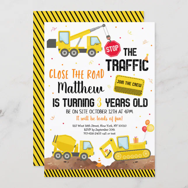 Construction Truck Dump Truck Digger Birthday Invitation | Zazzle