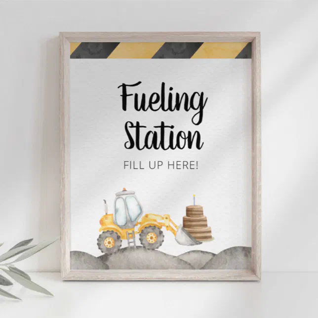 Construction Truck Fueling Station Party Sign | Zazzle