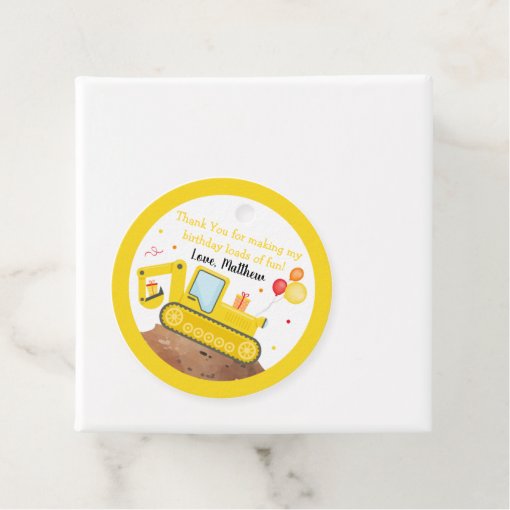 Construction Truck Loads Of Fun Birthday Thank You Favor Tags Zazzle