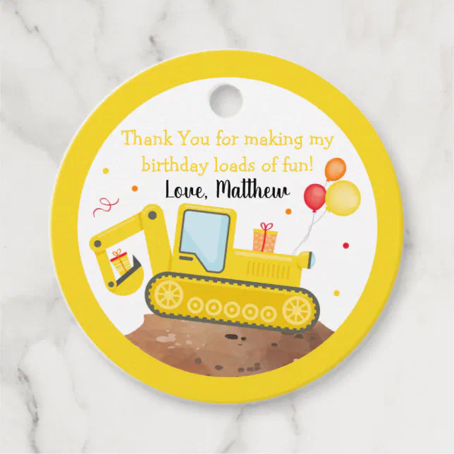 Construction Truck Loads Of Fun Birthday Thank You Favor Tags Zazzle