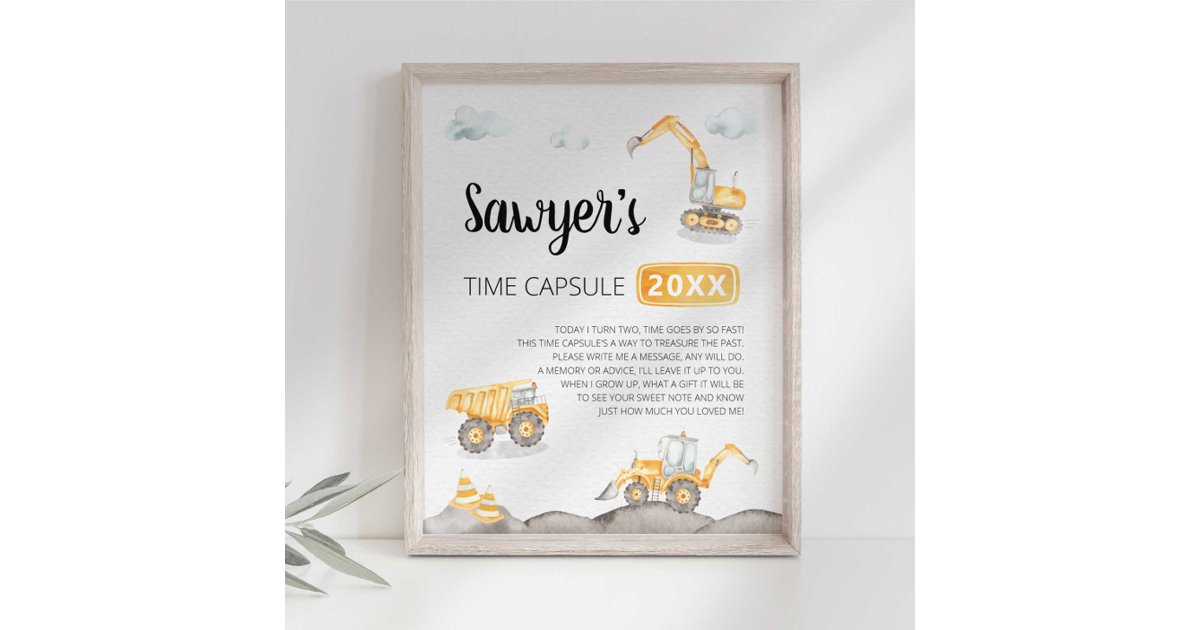 Construction Truck Time Capsule Sign | Zazzle