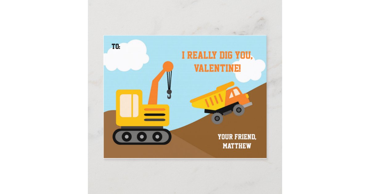 Construction Truck Valentines Day Card Kids (Boys) | Zazzle