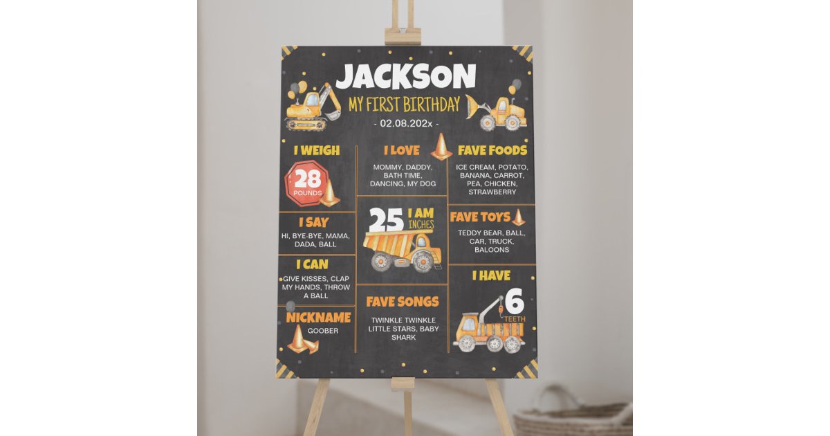 Construction Trucks Birthday Milestone Sign | Zazzle