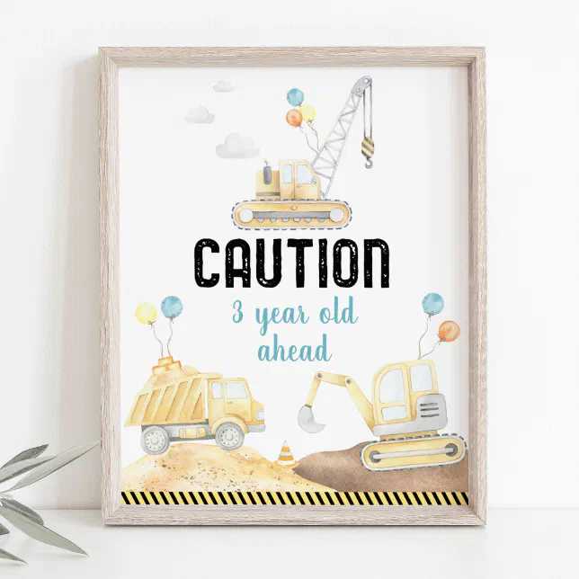 Construction Trucks Caution Birthday Sign | Zazzle