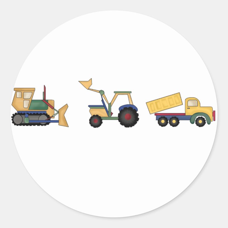 Construction Trucks Classic Round Sticker | Zazzle