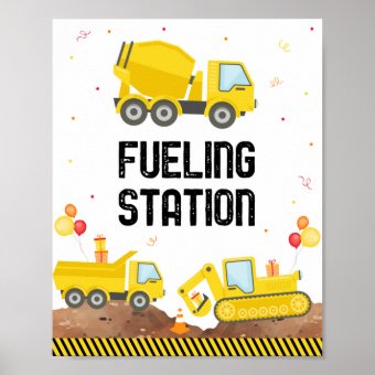 Construction Trucks Fueling Station Birthday Sign | Zazzle