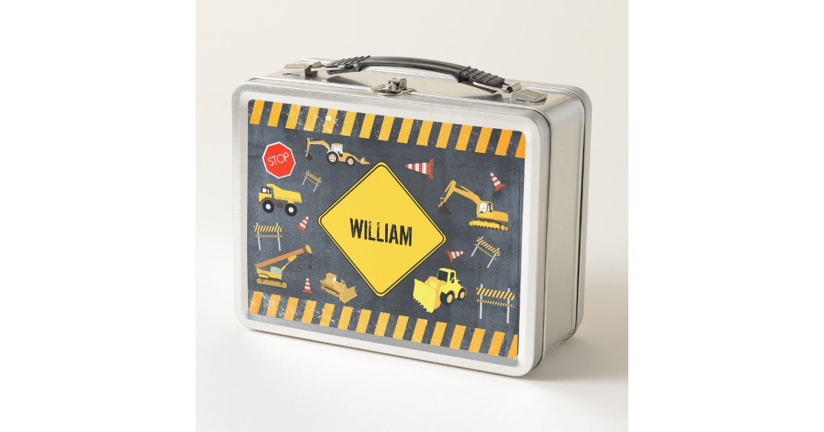 Construction Trucks Heavy Machinery Boy Name Metal Lunch Box | Zazzle