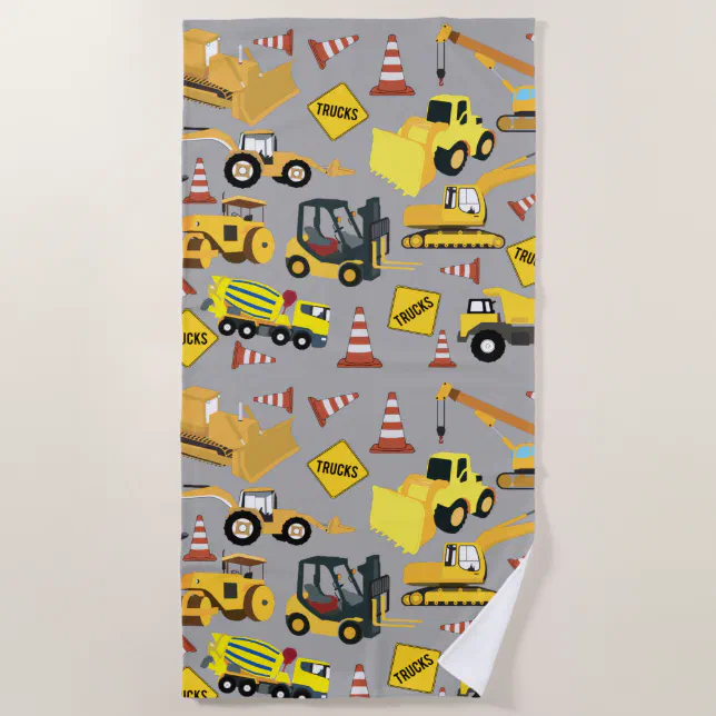 Construction Trucks Pattern Beach Towel | Zazzle