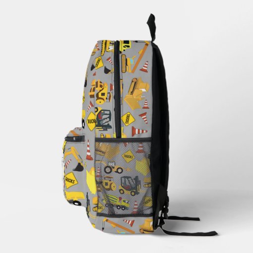 Construction Trucks Pattern Customized Name School Printed Backpack ...