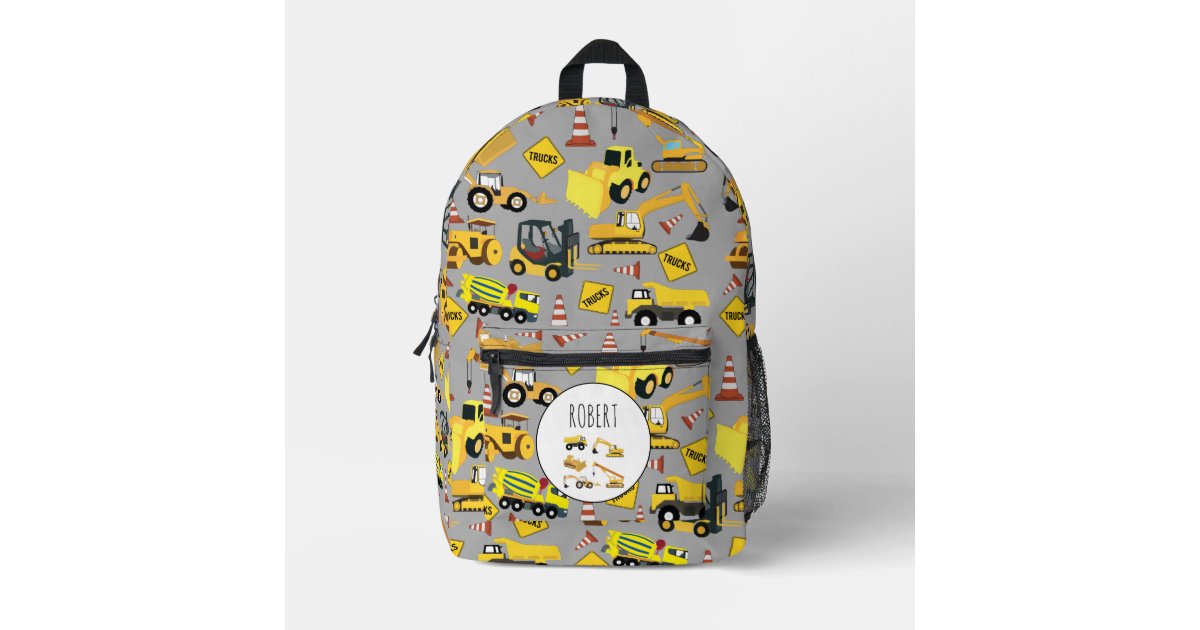 Construction Trucks Pattern Customized Name School Printed Backpack ...