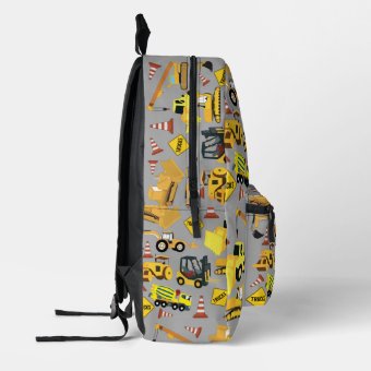 Construction Trucks Pattern Customized Name School Printed Backpack ...