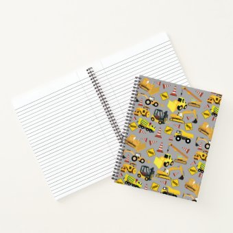 Construction Trucks Pattern Notebook | Zazzle