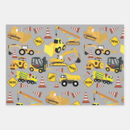 Construction Trucks Pattern Wrapping Paper Sheets | Zazzle