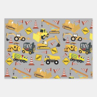 Construction Trucks Pattern Wrapping Paper Sheets | Zazzle