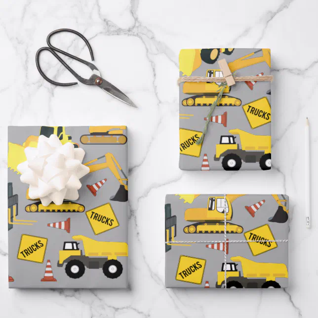 Construction Trucks Pattern Wrapping Paper Sheets | Zazzle
