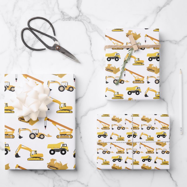Construction Trucks Pattern Wrapping Paper Sheets | Zazzle