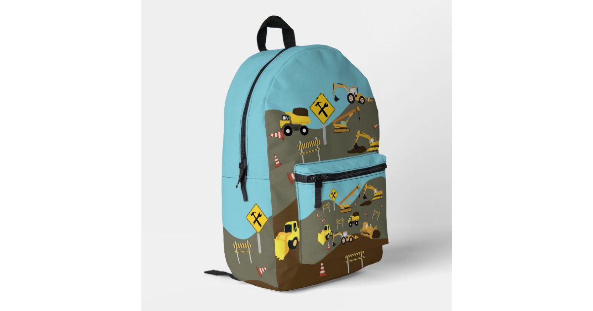 Construction Trucks Site Theme Back to School Printed Backpack | Zazzle