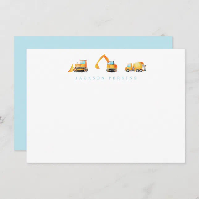 Construction Trucks Stationery Note Cards for Kids | Zazzle