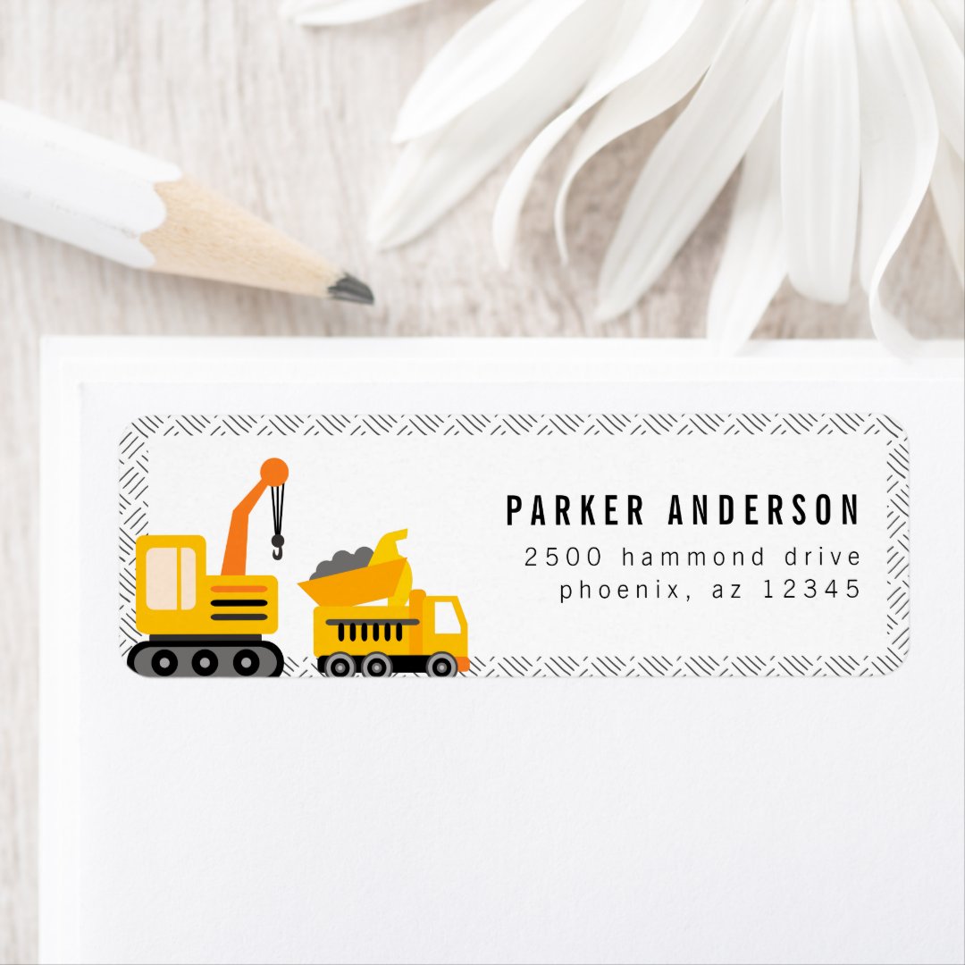Construction Trucks Theme Address Label | Zazzle