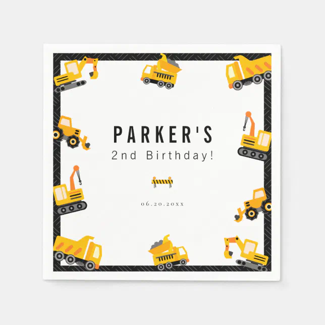Construction Trucks Theme Birthday Napkins | Zazzle