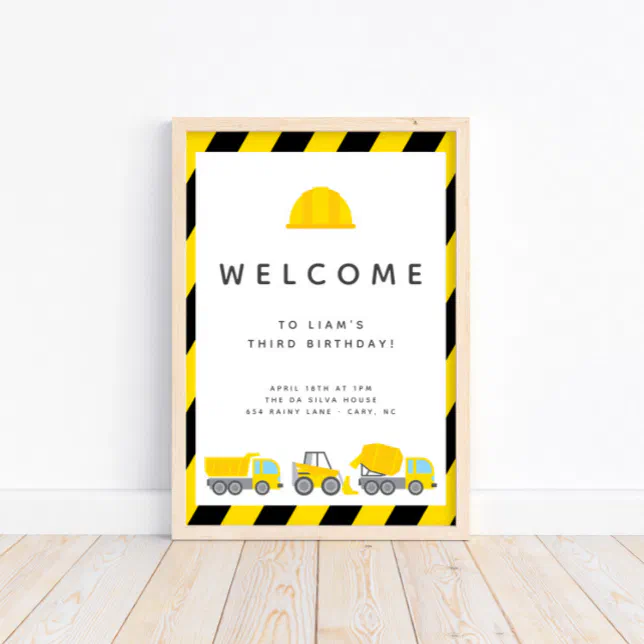 Construction Trucks Theme Birthday Party Welcome Poster | Zazzle