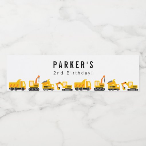 Construction Trucks Theme Birthday Water Bottle Label | Zazzle