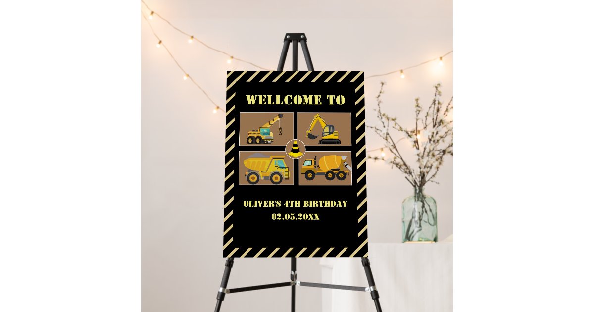 Construction Trucks | Theme Kids Birthday Party Po Foam Board | Zazzle