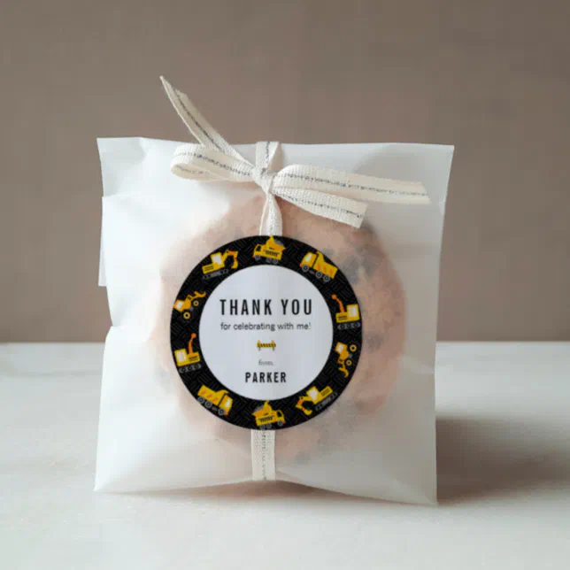 Construction Trucks Theme Thank You Classic Round Sticker | Zazzle