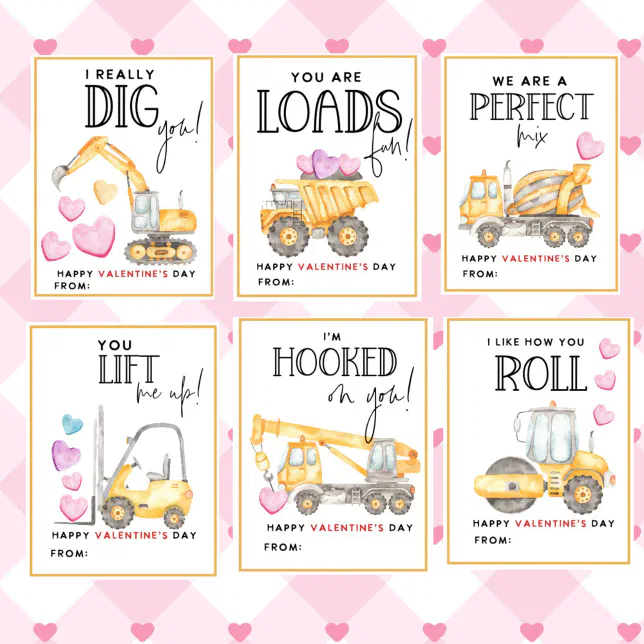 Construction Valentine's Day Kids Classroom cards | Zazzle