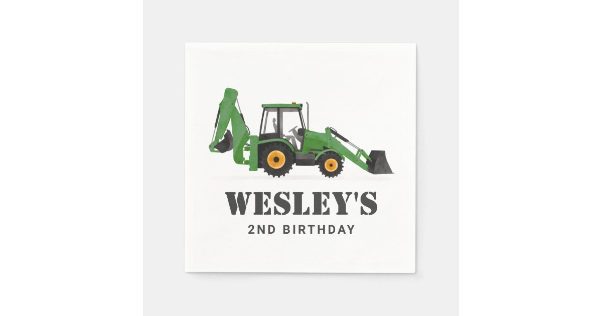Construction Vehicle Backhoe Birthday Party Napkins | Zazzle