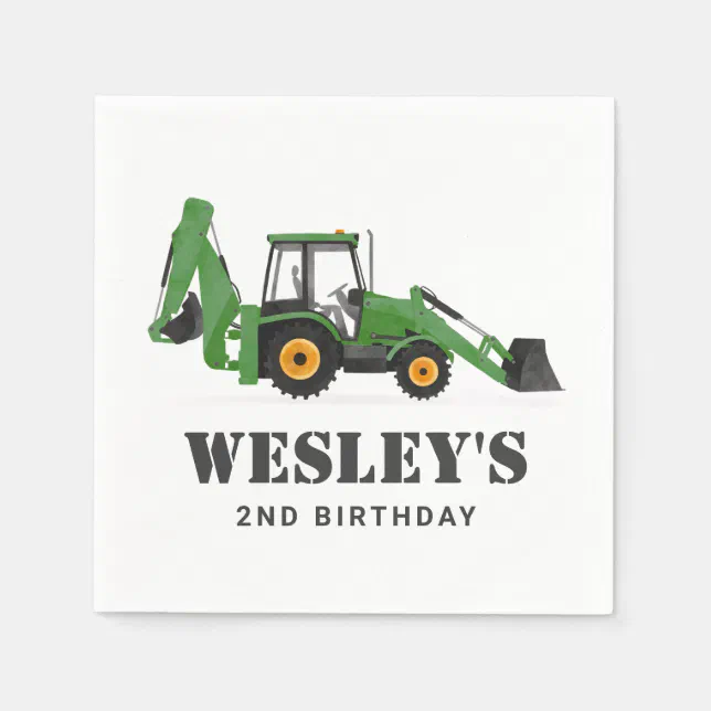 Construction Vehicle Backhoe Birthday Party Napkins | Zazzle