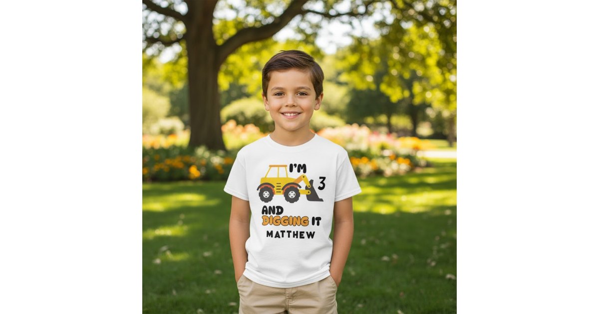 Construction Vehicle Backhoe With Customized Name T-Shirt | Zazzle