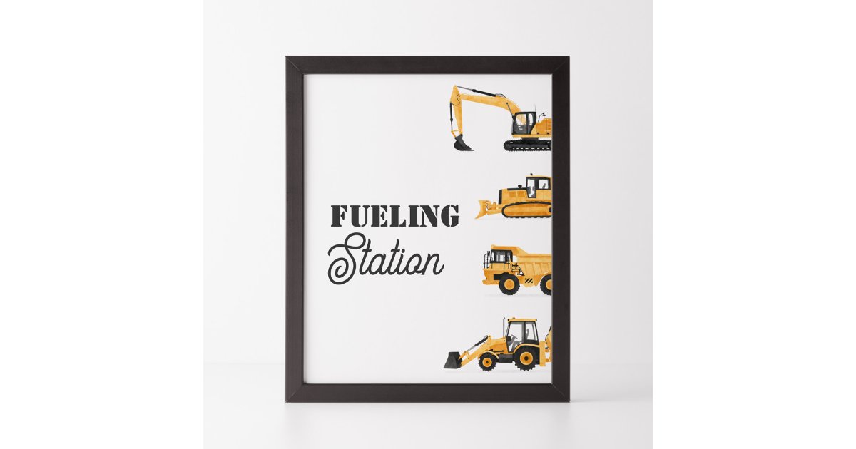 Construction Vehicle Birthday Fueling Station Sign | Zazzle