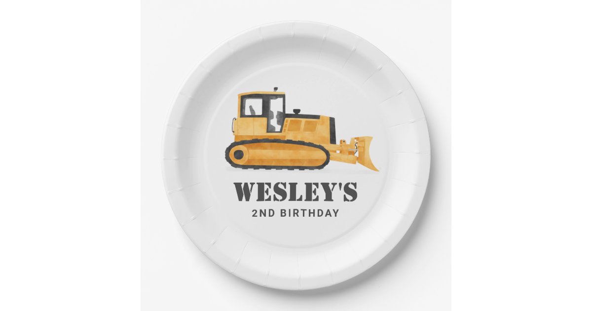 Construction Vehicle Bulldozer Birthday Party Paper Plates | Zazzle