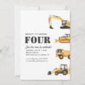 Construction Vehicles 4th Birthday Party Invitation | Zazzle