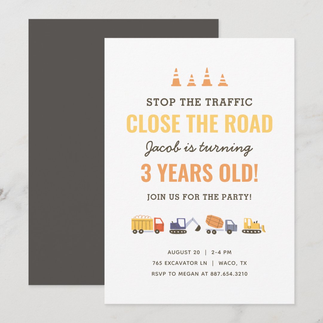 Construction Vehicles Boy Birthday Party Invitatio Invitation | Zazzle