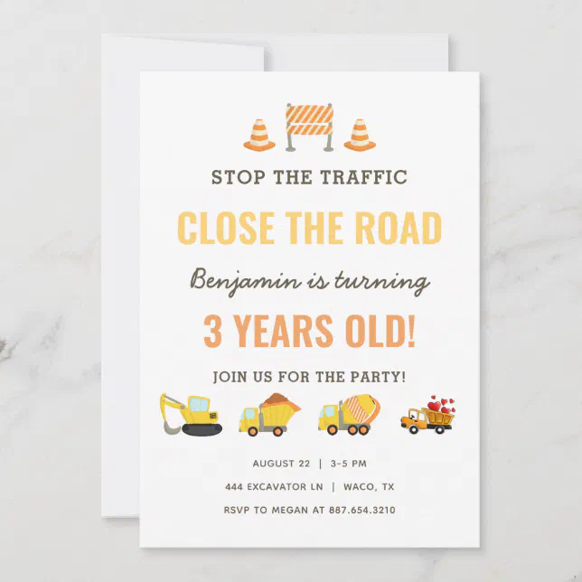 Construction Vehicles Boy Birthday Party Invitation | Zazzle