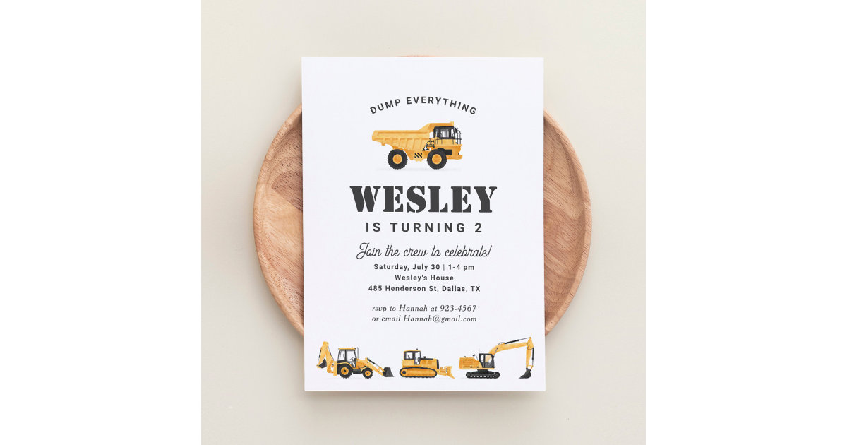 Construction Vehicles Boy Birthday Party Invitation | Zazzle