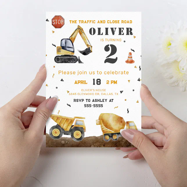 Construction Vehicles Boy Birthday Party Invitation | Zazzle