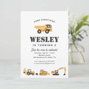 Construction Vehicles Boy Birthday Party Invitation | Zazzle