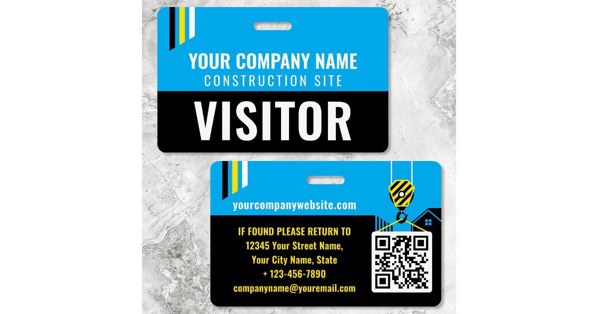 Construction Visitor Pass ID Blue Custom Badge | Zazzle